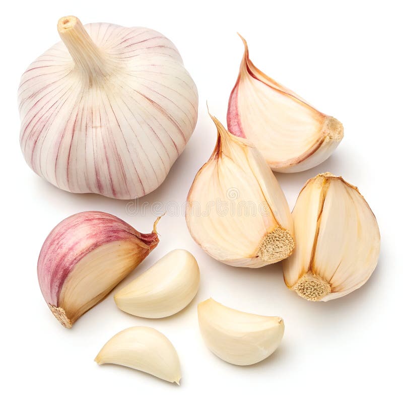 Garlic with Slices Isolated on White Background Stock Illustration ...
