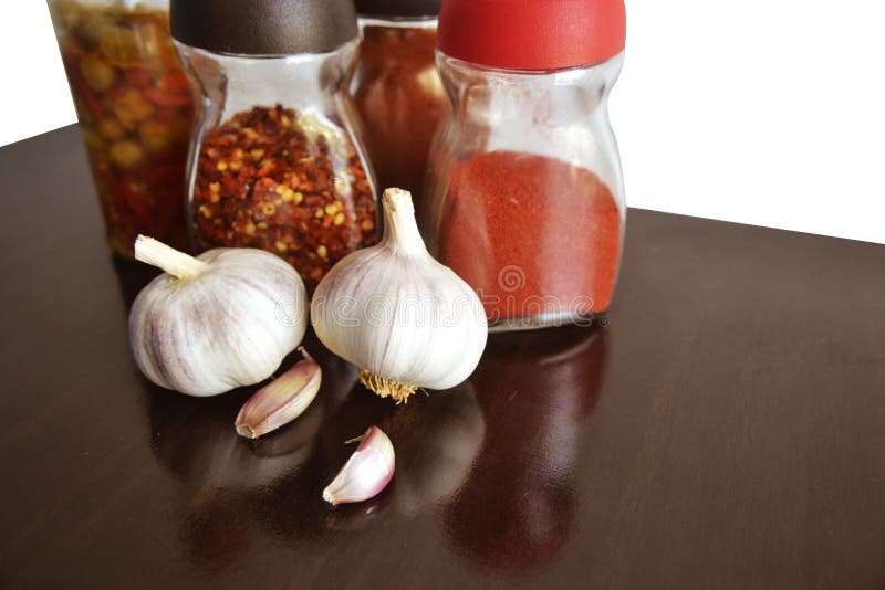 Garlic, Spices and Condiments for Food Top Stock Image - Image of ...