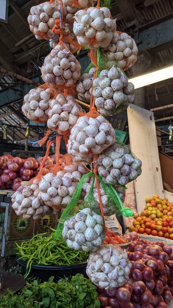 Garlic Stacks in Plastic Nets Stock Image - Image of fruit, marketplace ...
