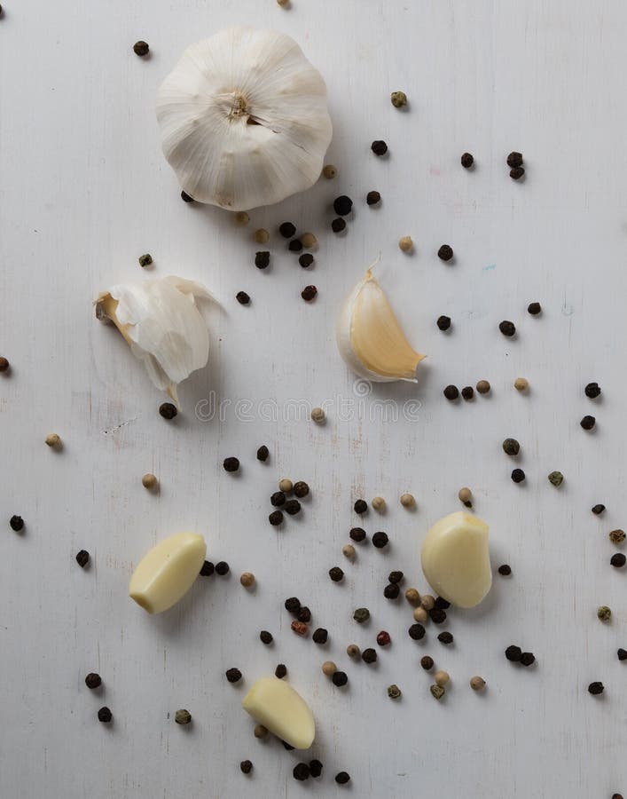 Garlic on Table with Condiments Stock Image - Image of bulb, vitamins ...