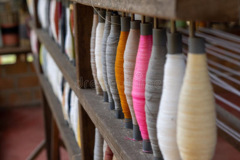 Stack of Colorful Silk Rolls Stock Photo - Image of garment, wood ...