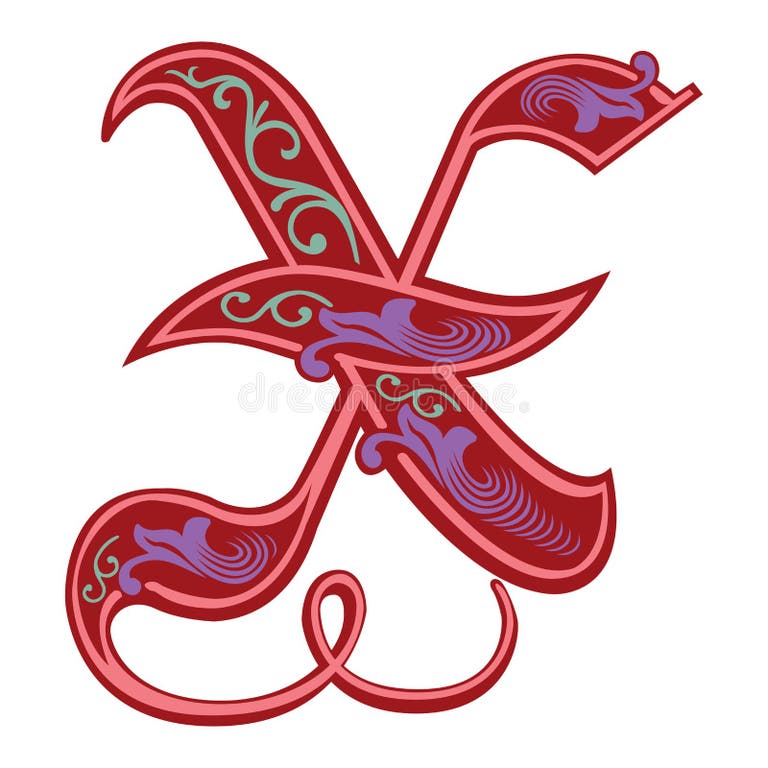 Utsmyckat Gotiskt Typsnitt, Bokstaven X Vektor Illustrationer ...