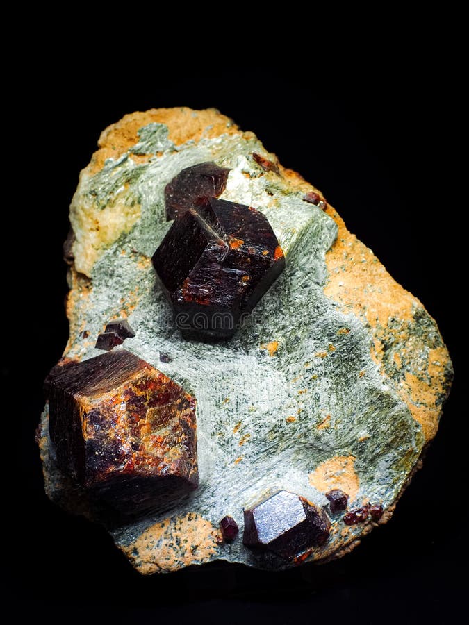 Raw Garnet Almandine Stone Crystal Inside Granite Rock Isolated on ...