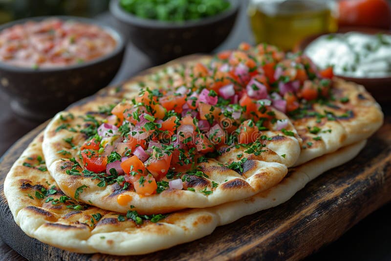 Garnished Sabich- Pita Bread with Fresh Vegetable Stock Illustration ...