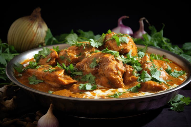 Garnishing Butter Chicken with Cilantro Stock Photo - Image of chicken ...