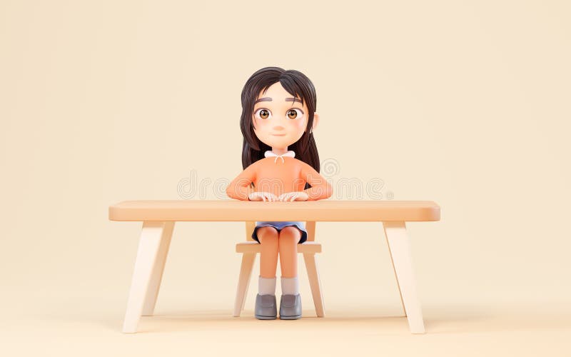 A Garota Sentada Na Escrivaninha 3d Renderizando Ilustração Stock ...