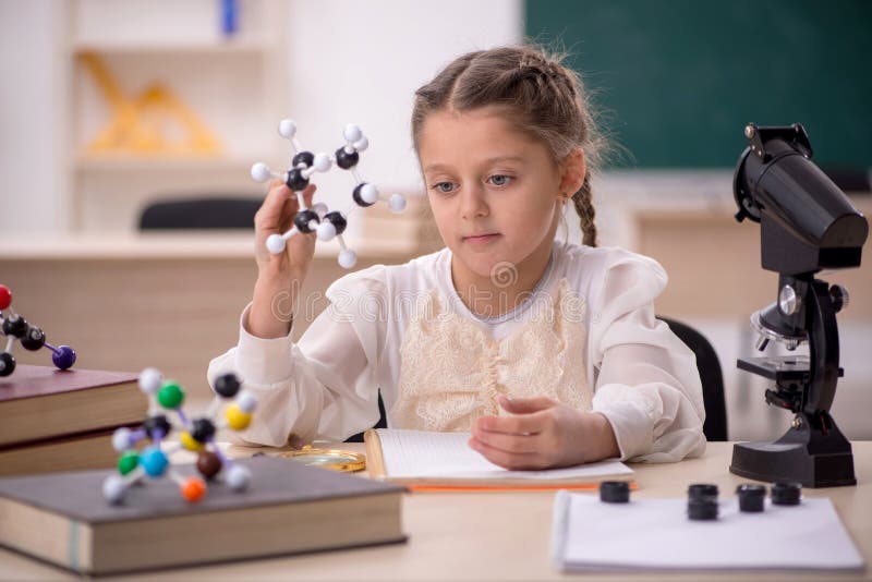 Garotinha Estudando Na Sala De Aula Foto de Stock - Imagem de cientista ...