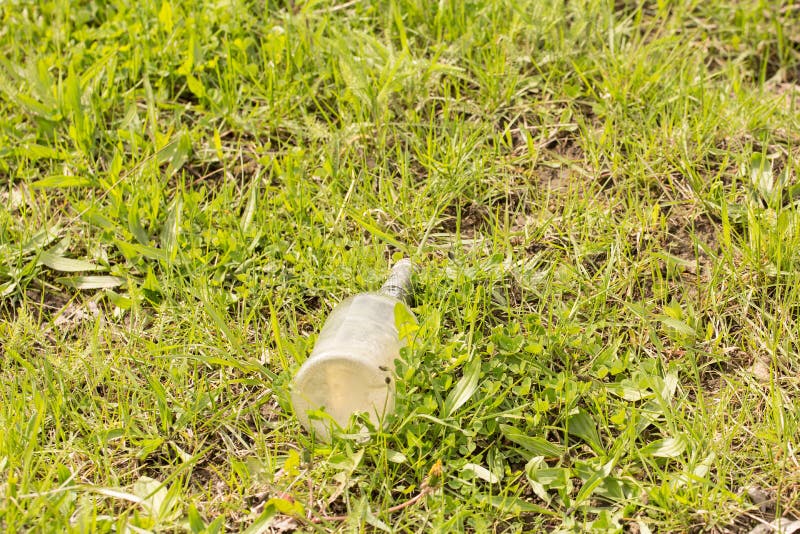 Garrafa De Vidro Vazia No Campo De Grama, Lixo Imagem de Stock ... Garrafa De Vidro Vazia No Campo De Grama, Lixo Imagem de Stock ...