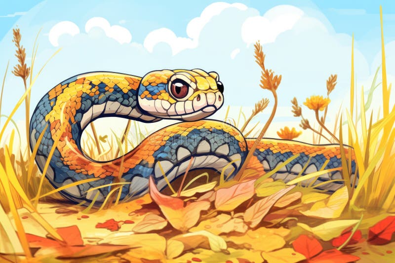 Garter Snake Basking in the Sun on a Grass Patch Stock Photo - Image of ...