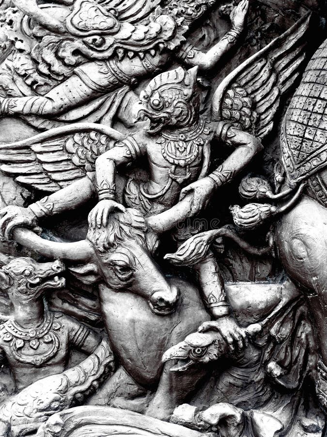 Garuda on Buffalo, Low Relief on Wall Stock Image - Image of garuda ...