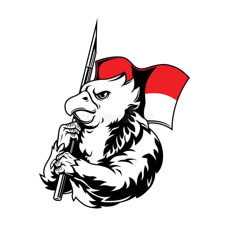 Garuda Carries a Red and White Flag with Sharp Bamboo Vector Stock ...
