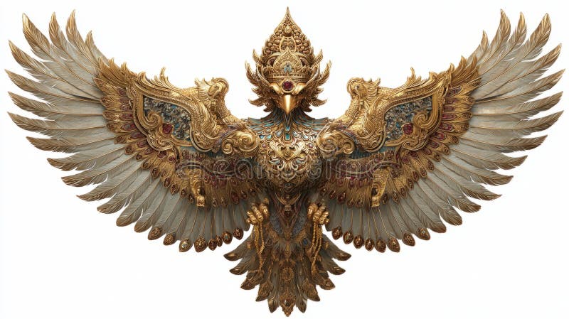 Garuda with Golden Wings Spread, Half-eagle Half-human Divine Mount of ...
