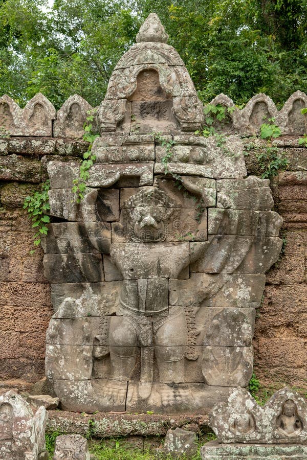 Garuda Sculpture on Preah Khan Temple Wall Stock Image - Image of stone ...