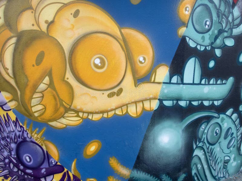 Gary Draws Fish Graffiti Art Na Parede Foto Editorial - Imagem de ...
