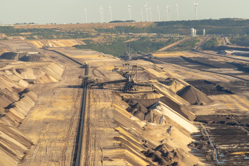 Garzweiler, Germany: Coal Opencast Mine with Giant Excavator in the Pit ...