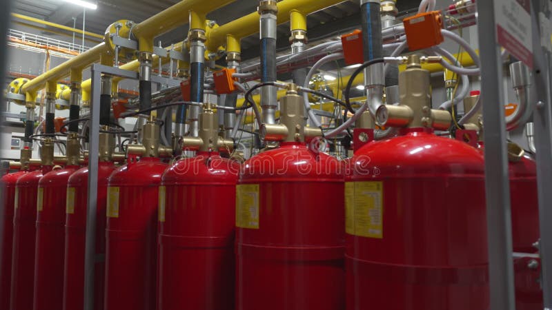 Gas Balloons Stand Inside Workshop with Marked Caution Stock Footage ...