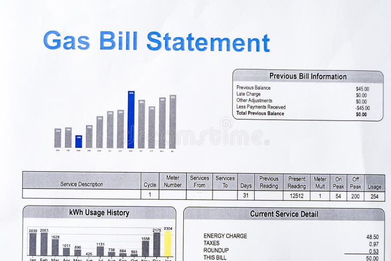 Gas Bill Statement and Home Energy Consumption Stock Image - Image of ...