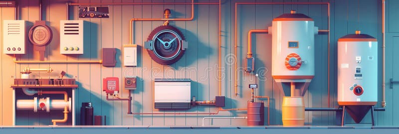 Home Heating System Setup in Basement with Gas Boiler and Modern ...