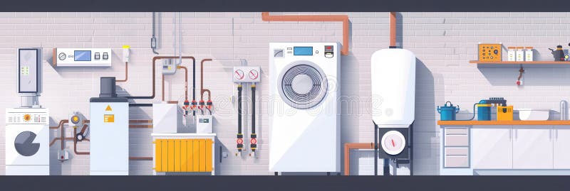 Gas Boiler and Modern Heating System Setup in Residential Basement Room ...