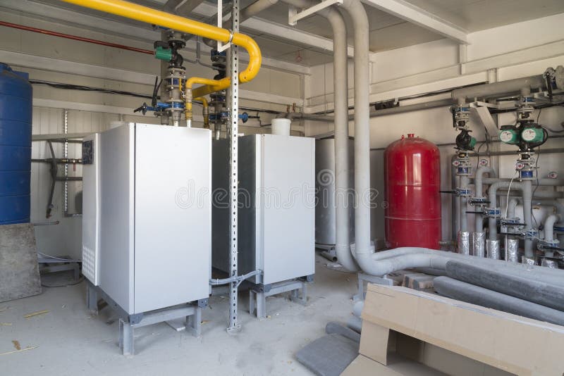 Gas boiler room stock image. Image of heat, water, boilerhouse - 177333209