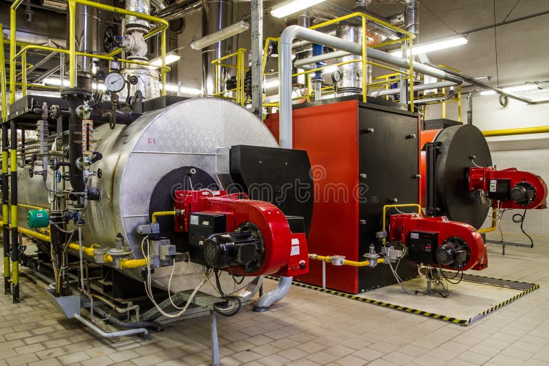 Gas Boilers in Gas Boiler Room Stock Photo - Image of boiler, plastic ...