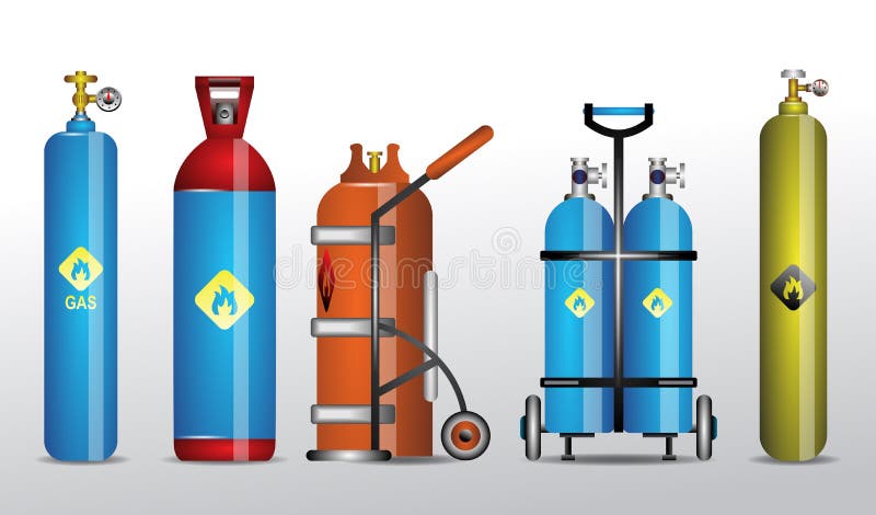 Gas and Fuel Storage Oxygen Tank Set. Gas Cylinder Containers of ...