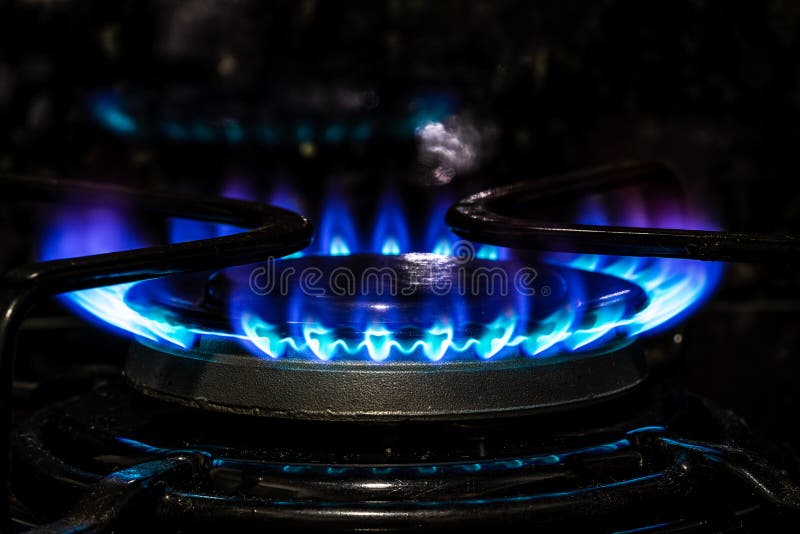 Gas burner with blue flame stock photo. Image of natural - 218804590