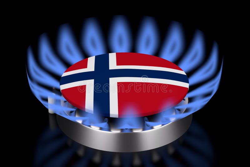Gas Burner with Blue Flame in Gas Burner Ring with Norway Flag. 3d ...