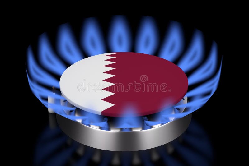 Gas Burner with Blue Flame in Gas Burner Ring with Quatar Flag. 3d ...