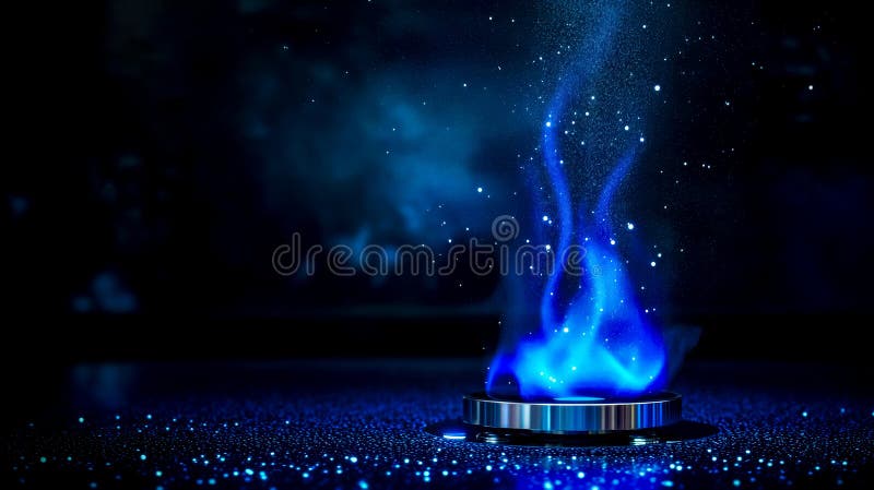 Gas Burner Emitting a Blue Flame during Combustion on a Dark Background ...