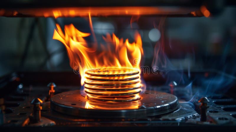 A Gas Burner Heating Up a Coil of Wire Creating a Bright Glow and ...