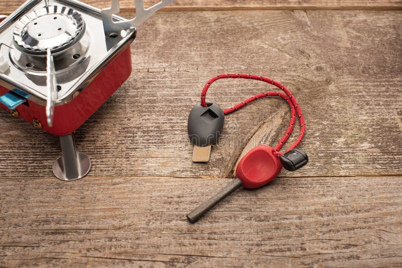 Gas-burner and Spark Lighter on Wooden Table Stock Photo - Image of ...