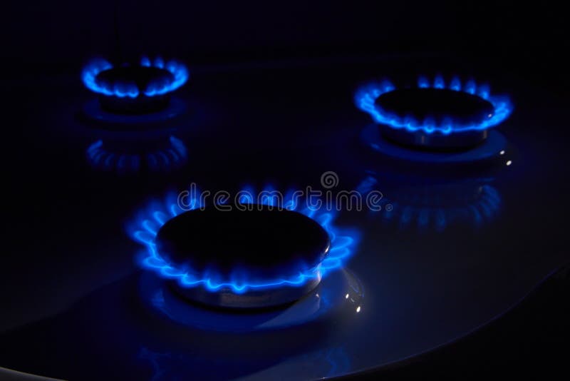 Gas. Burning Blue Flame Kitchen Stove Stock Photo - Image of burn ...