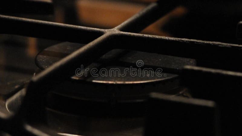 Kitchen Gas Stove with Burning Burner Flame Stock Video - Video of fire ...