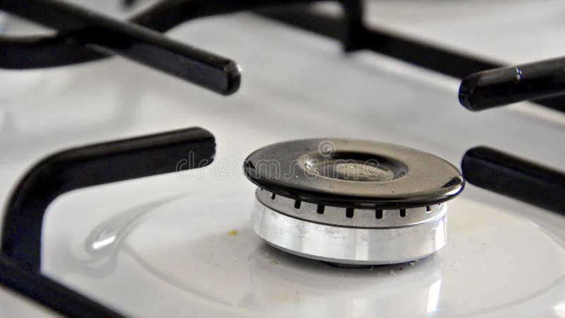 Kitchen Gas Stove with Burning Burner Flame Stock Video - Video of fire ...