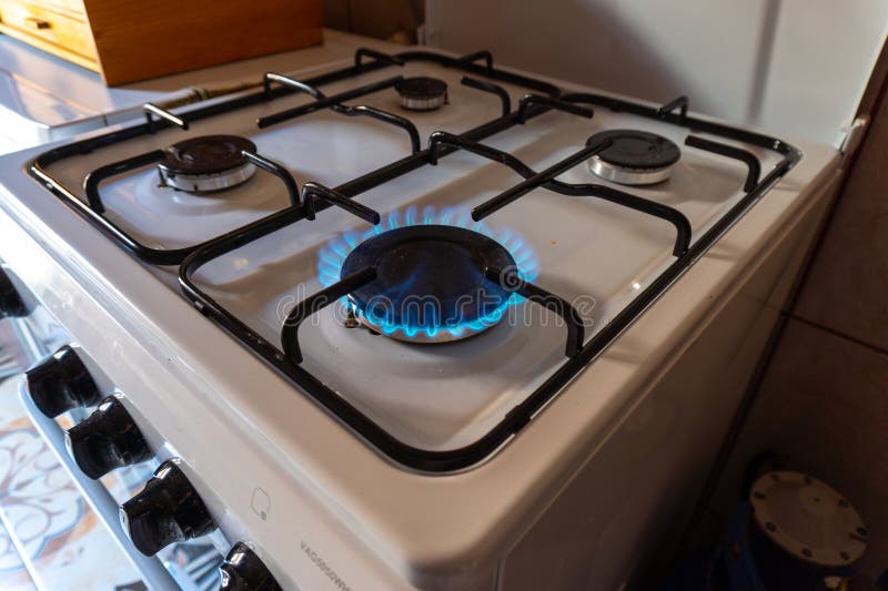 Gas Burning from a Kitchen Gas Stove Stock Photo - Image of cooking ...