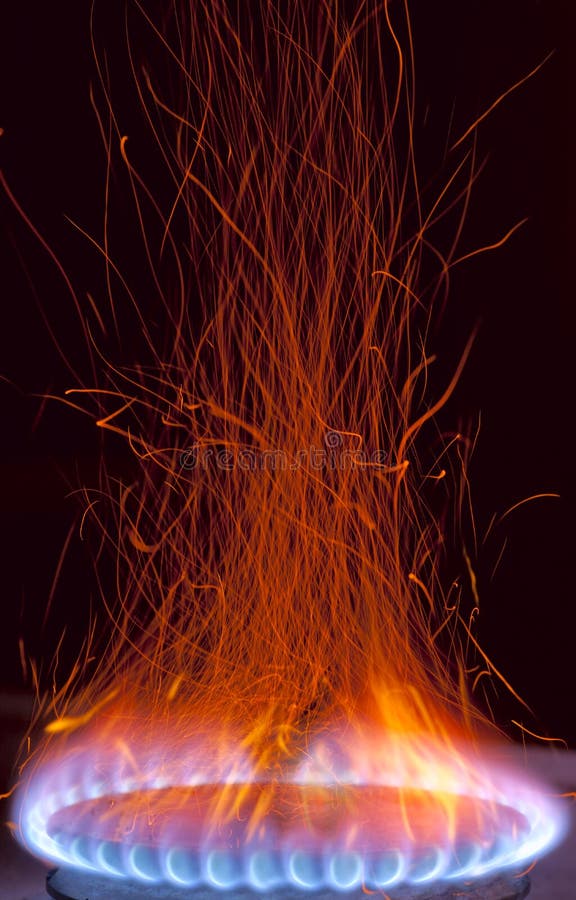 Gas Burns with Sparks - Looks Like Hell Fire Stock Image - Image of ...