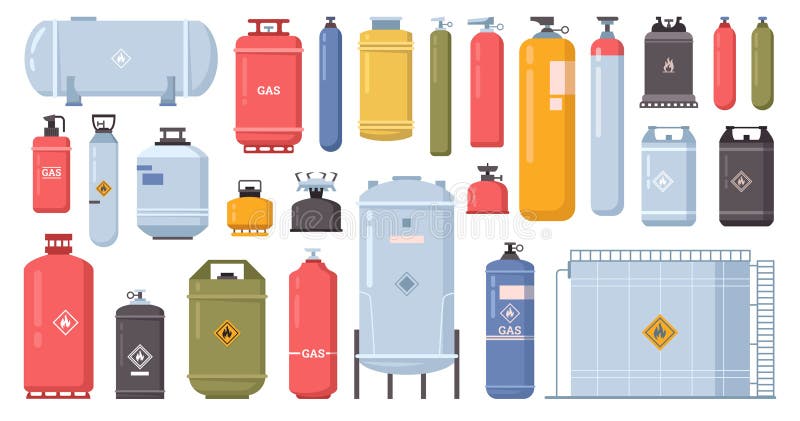 Gas Container Bottles, Cylinder Tanks Stock Vector - Illustration of ...