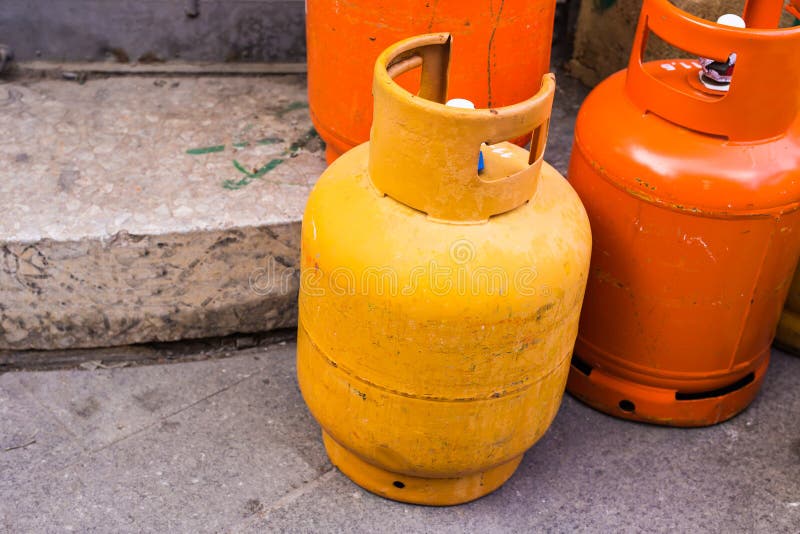 Gas Containers. Cooking Gas Cylinders Stock Photo - Image of antique ...