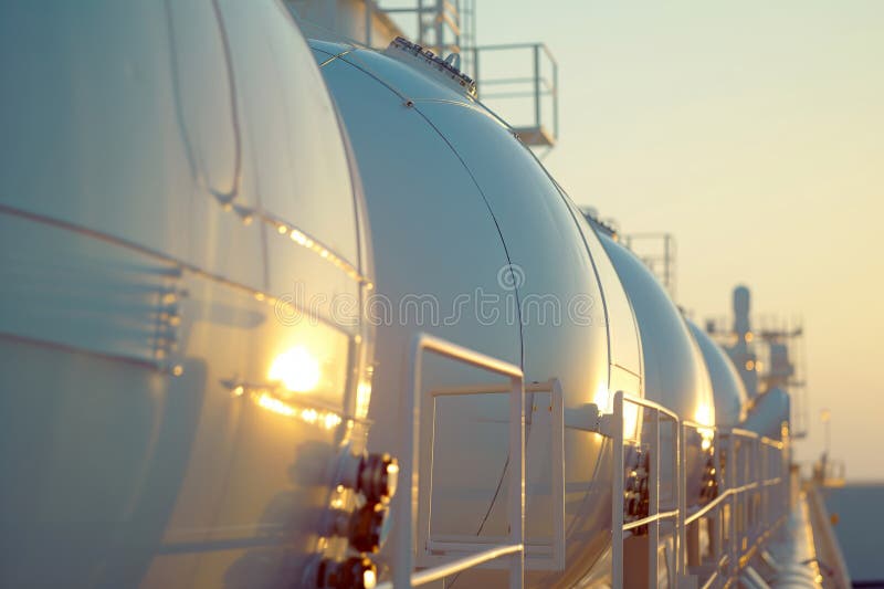 Gas Containers Fixed on Tanker Deck for Transportation Stock Photo ...