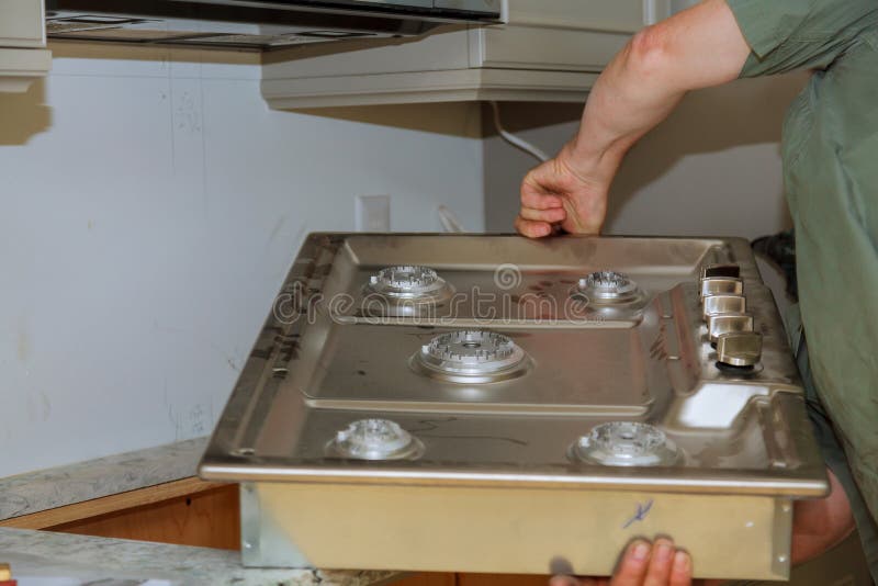 A Gas Cooker Built in a Kitchen Table. Stock Image - Image of food ...