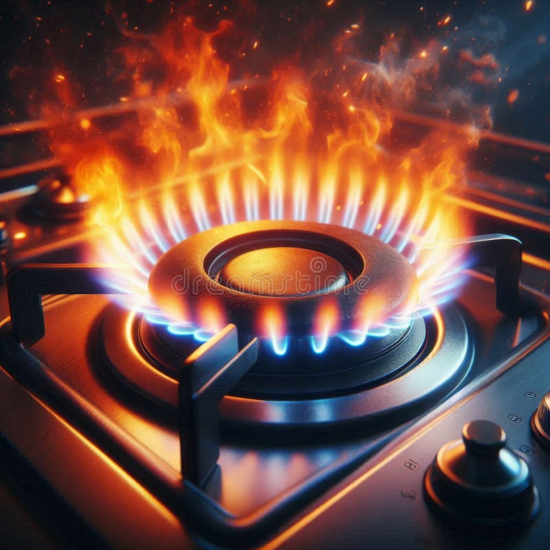 Gas Cooker Burner with Intense Flame Stock Illustration - Illustration ...