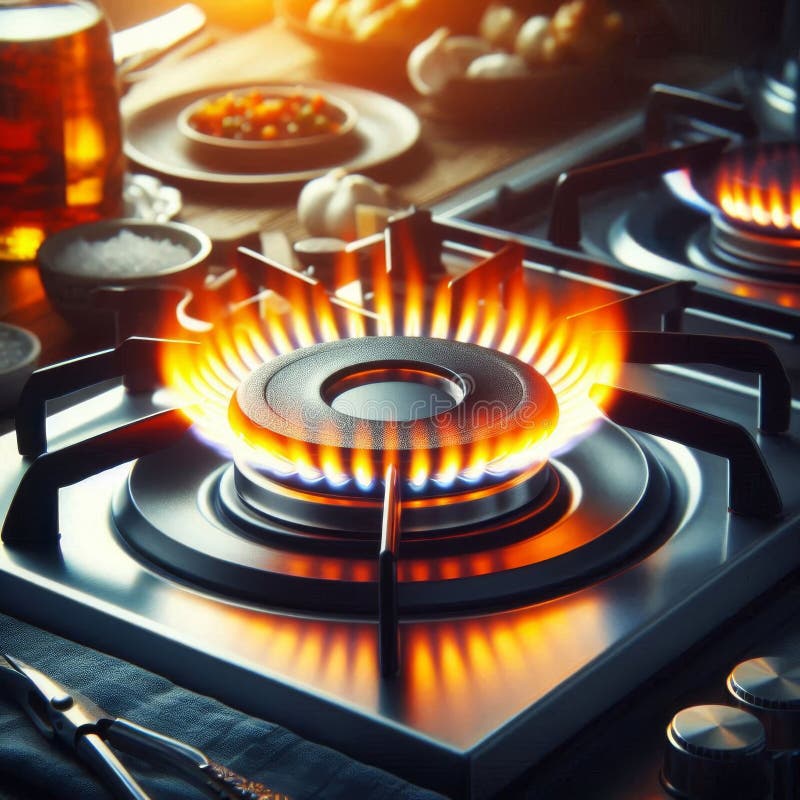Gas Cooker Burner with Intense Flame Stock Illustration - Illustration ...
