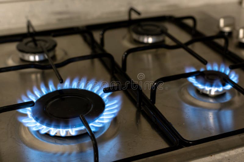 Gas Cooker with Burning Flames of Propane Gas Stock Photo - Image of ...