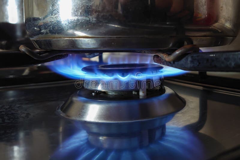 Gas Cooker Close-up with Flame Stock Image - Image of glow, burning ...