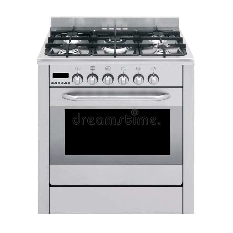 Gas Cooker Isolated on White Background Stock Photo - Image of grates ...