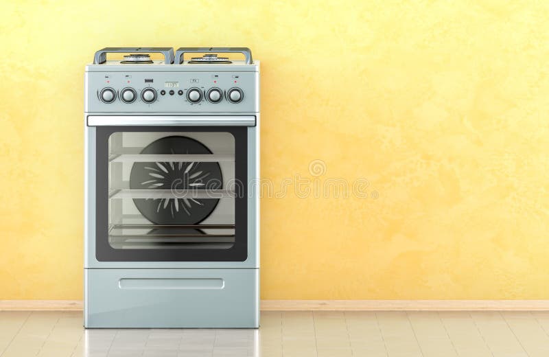 Gas Cooker in Room Near the Wall, Front View. 3D Rendering Stock ...