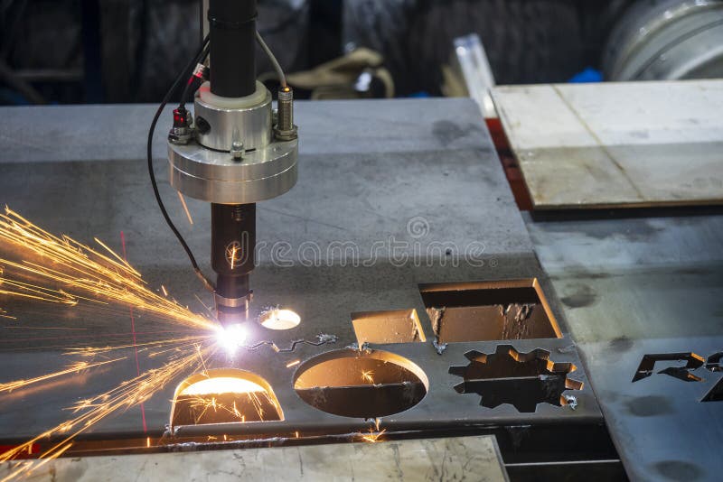 The Gas Cutting Machine Cutting the Metal Plate with the Sparkling ...