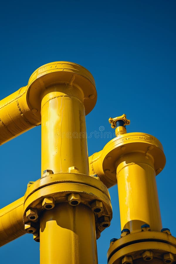 Gas Distribution Station with Pipes and Valves Under Clear Blue Sky ...