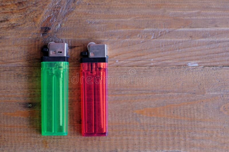 Gas-fired Lighters with Transparent Red and Green Stock Image - Image ...